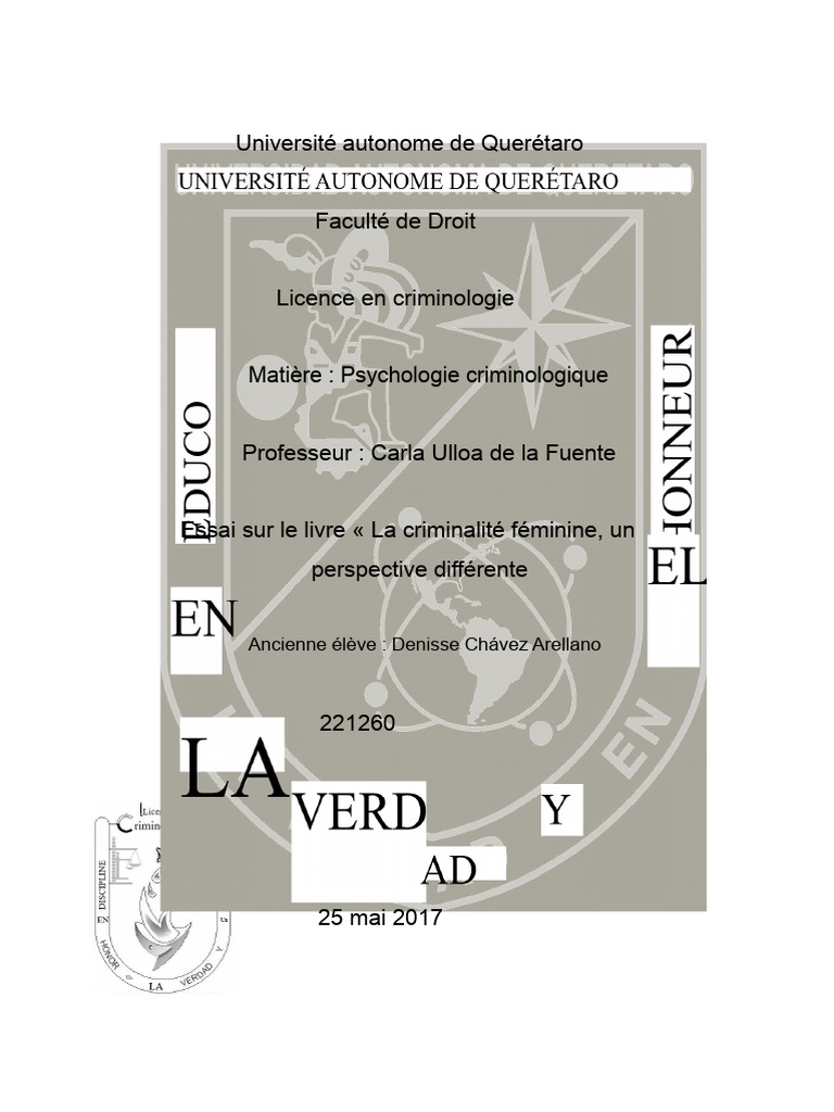Essai Sur La Criminalité Féminine | PDF | Crimes | Crime et violence