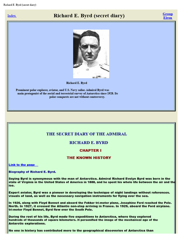 Richard E. Byrd (Secret Diary) | PDF | Roald Amundsen | South Pole