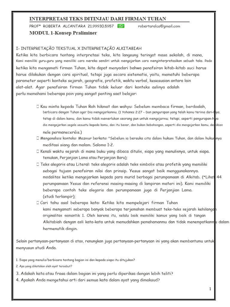 Pelajaran 1 Interpretasi Teks X Interpretasi Alkitab | PDF