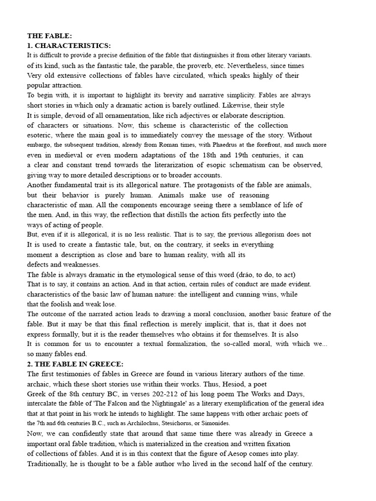 Characteristics of Fables | PDF | Aesop | Fable