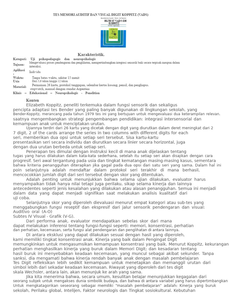 Uji Memori Auditori dan Visual Koppitz | PDF