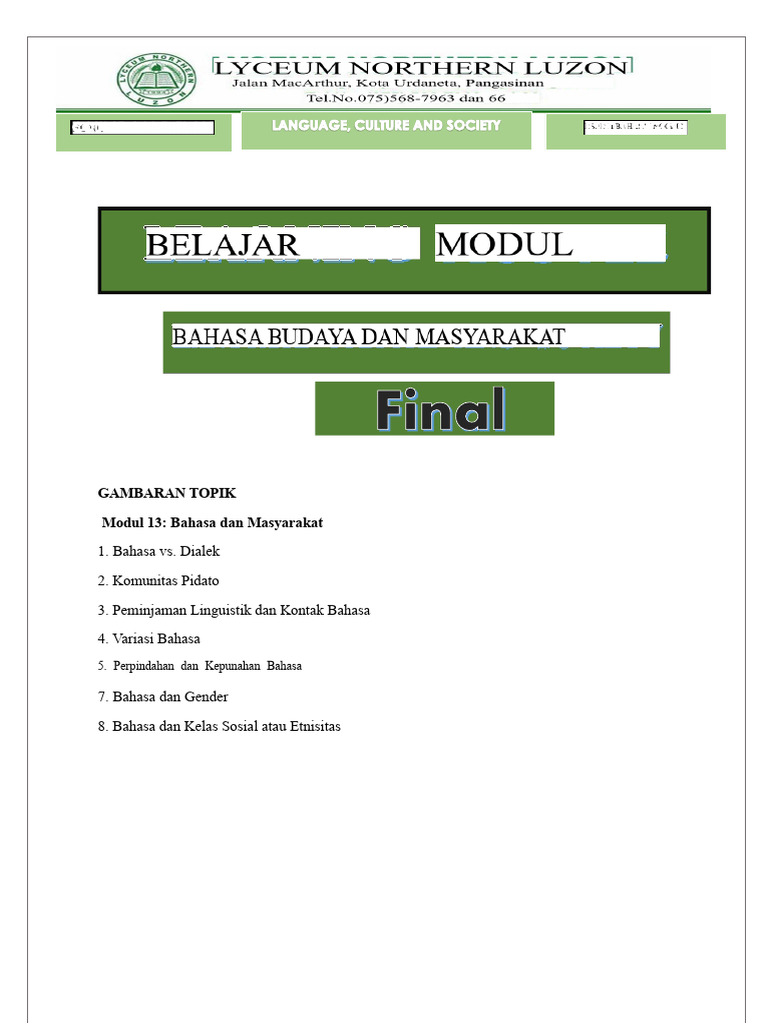 Bahasa, Dialek, dan Variasi Sosial | PDF