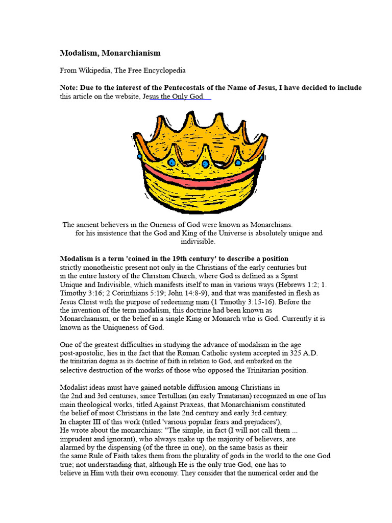 Understanding Modalism and Monarchianism | PDF | Oneness Pentecostalism ...