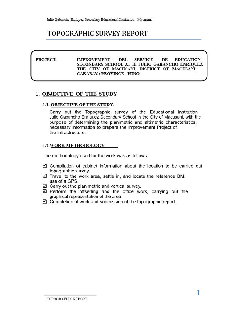 Topographic Survey Report - Macusani | PDF | Topography | Surveying