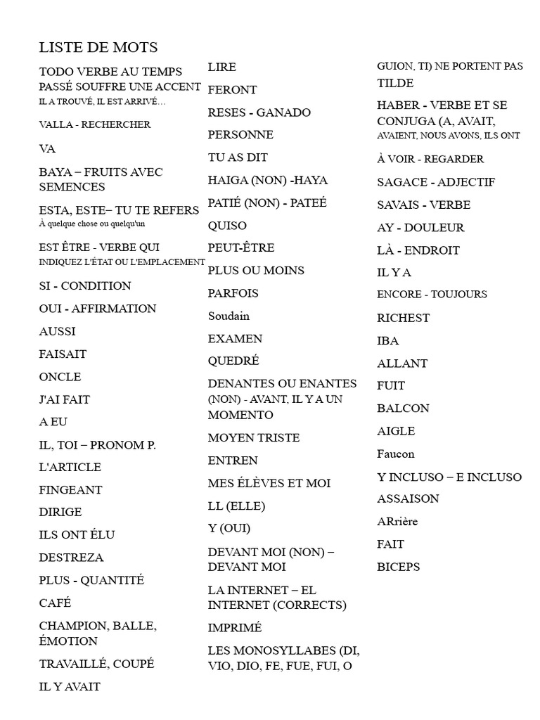 Liste de Mots Écrits Correctement | PDF | Typologie linguistique ...