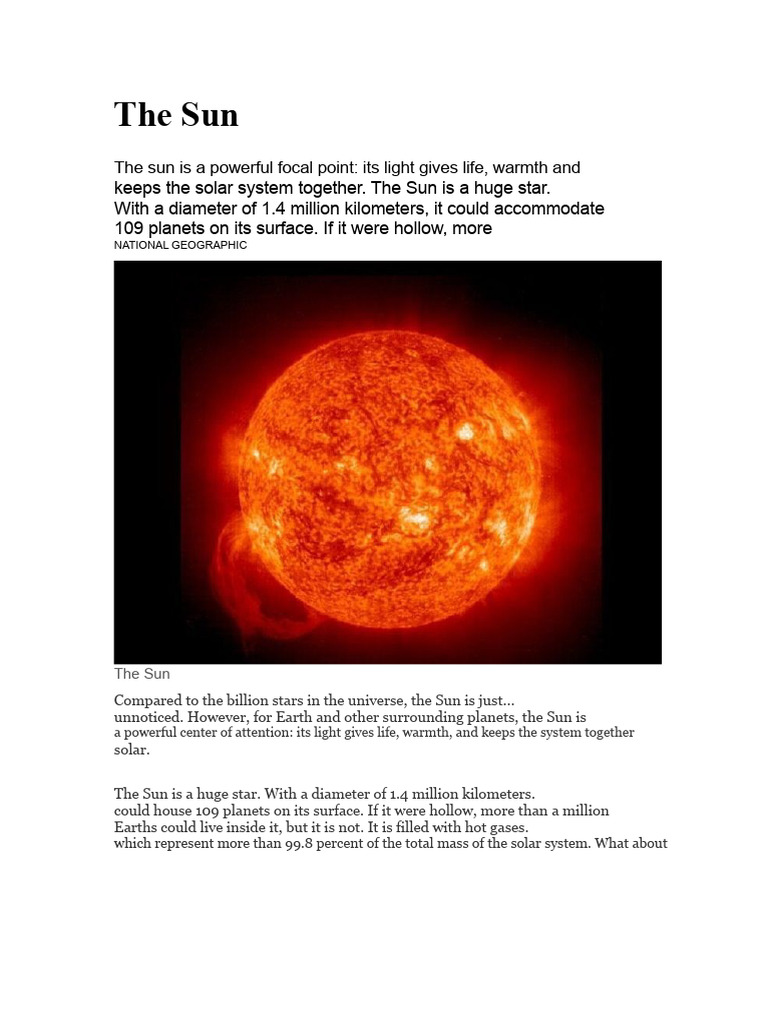 The Sun: Our Solar System's Star | PDF