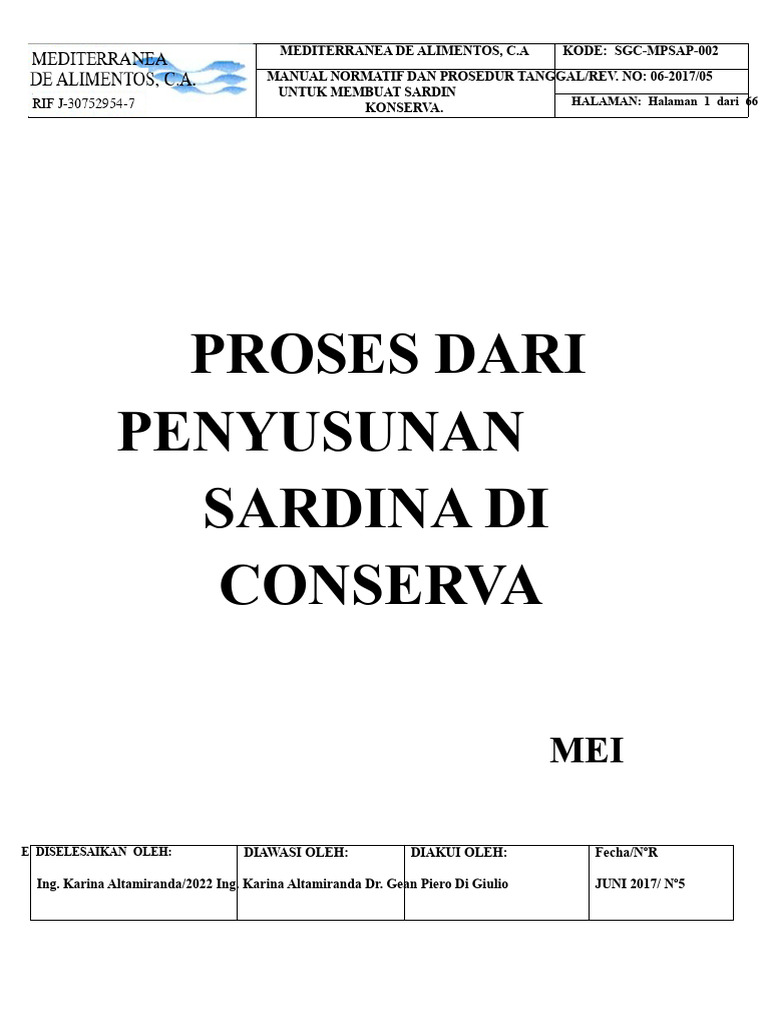 Prosedur Pengolahan Sardin Konserva | PDF