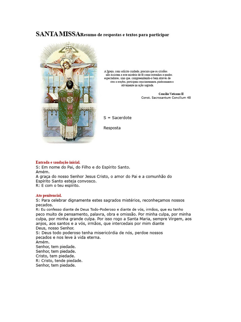 Respostas e Ritos da Santa Missa | PDF | Eucaristia | Oração