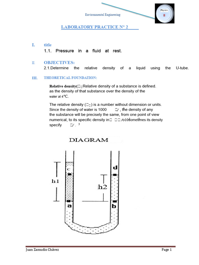 U-Tube Method for Liquid Density Measurement | PDF | Density | Pressure