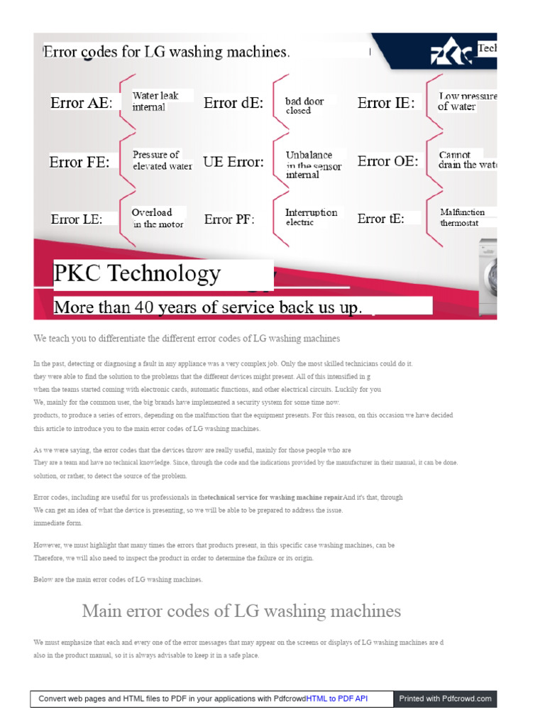 LG Washing Machines Error Codes | PDF | Washing Machine | Html