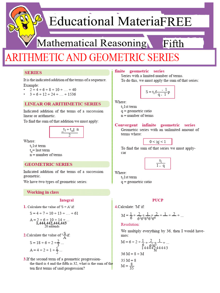 Arithmetic and Geometric Series For Fifth Grade of Secondary School ...