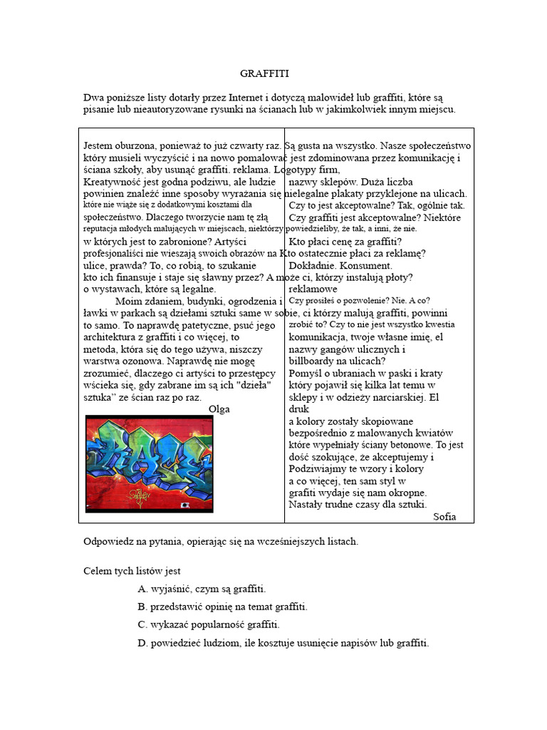 Rozumienie Tekstu B1-GRAFITI | PDF