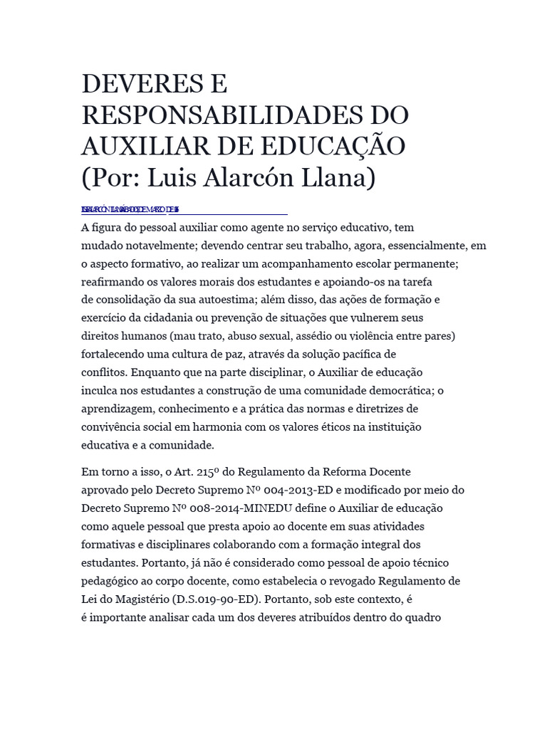 Deveres do Auxiliar de Educação | PDF | Pedagogia | Democracia