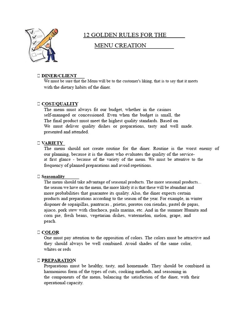 12 Rules for Effective Menu Creation | PDF | Menu | Foods