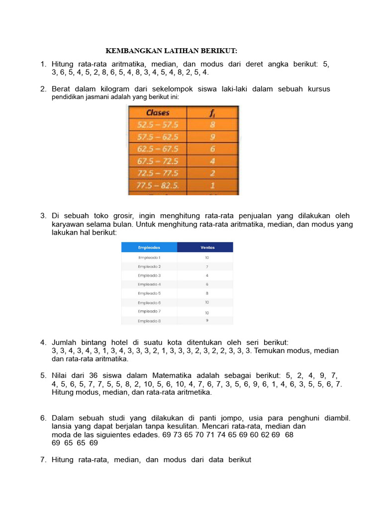 Menghitung Rata-Rata Aritmetika, Median, Dan Modus Latihan | PDF