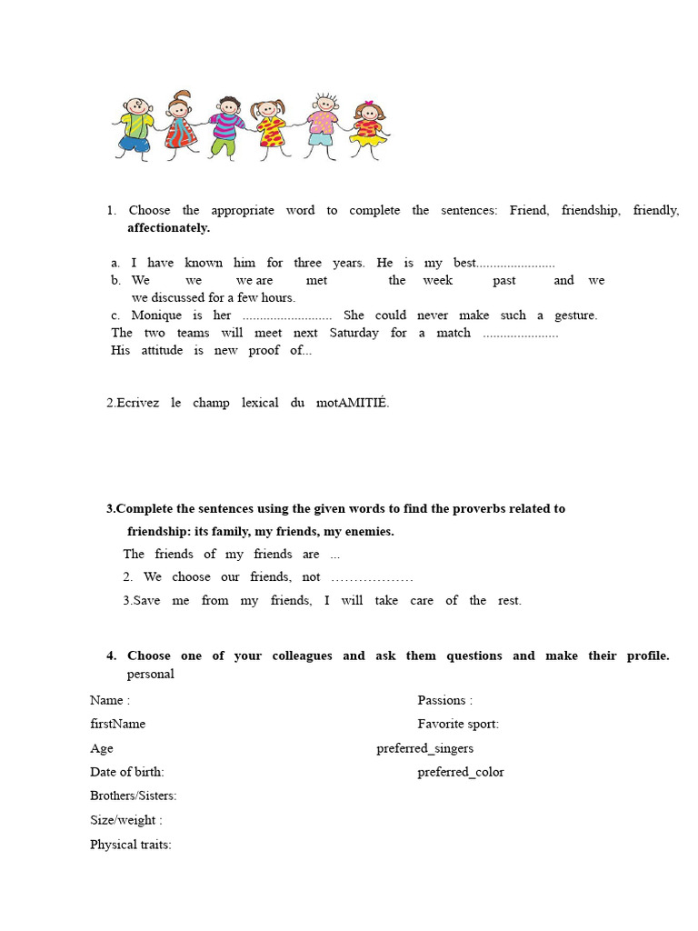 Friendship Sheet Exercises | PDF