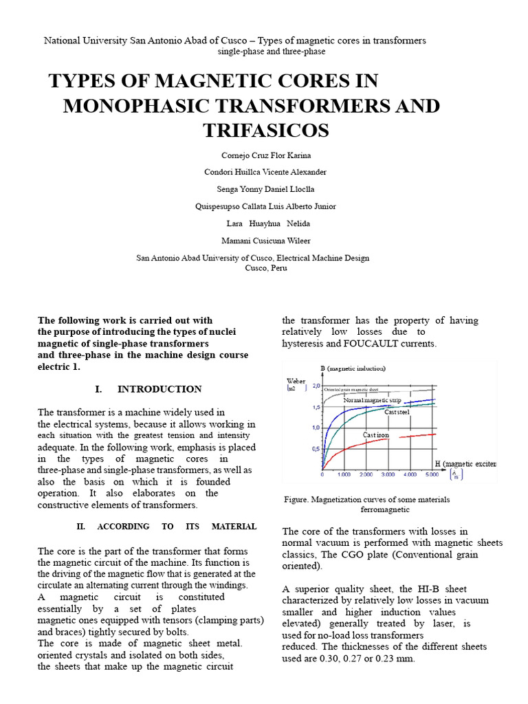 Types of Magnetic Cores in Single-Phase and Three-Phase Transformers ...