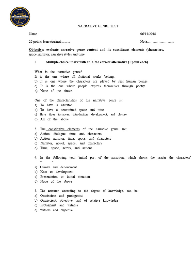 NARRATIVE GENRE TEST 7th | PDF | Narrative | Narration