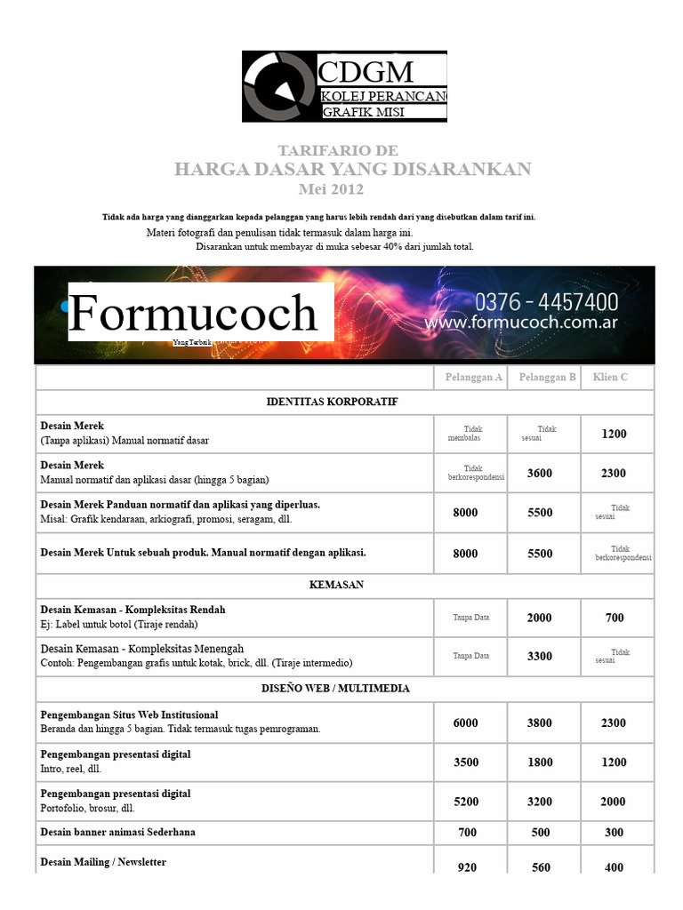 Daftar Harga Desain Grafis - Asosiasi Desainer Grafis Misiones | PDF