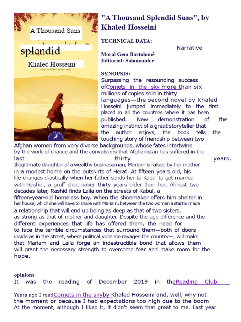 A Thousand Splendid Suns Overview | PDF