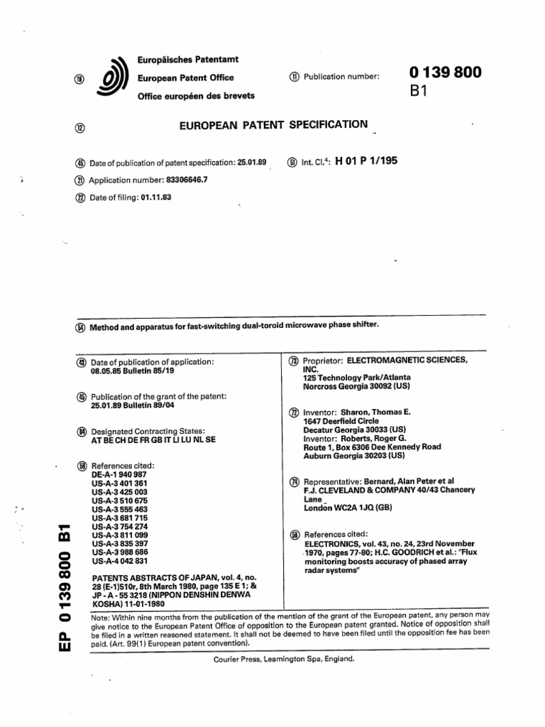 Patent EP0139800B1 Method and apparatus for fast-switching dual-toroid ...