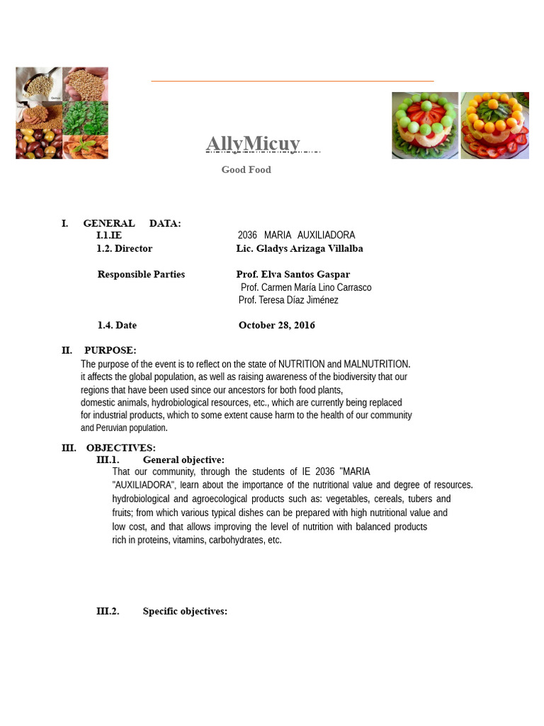 Nutrition Fair Work Plan 2016 | PDF | Nutrition | Diet & Nutrition