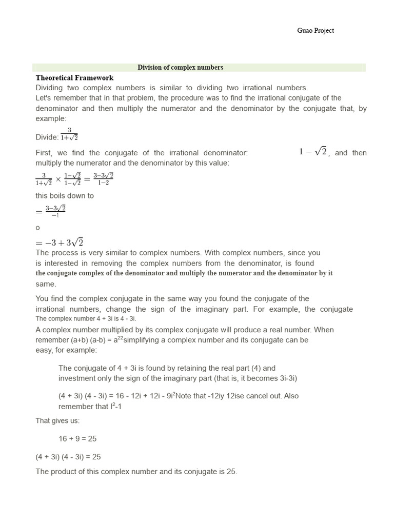 Division of Complex Numbers PDF | PDF | Complex Number | Numbers
