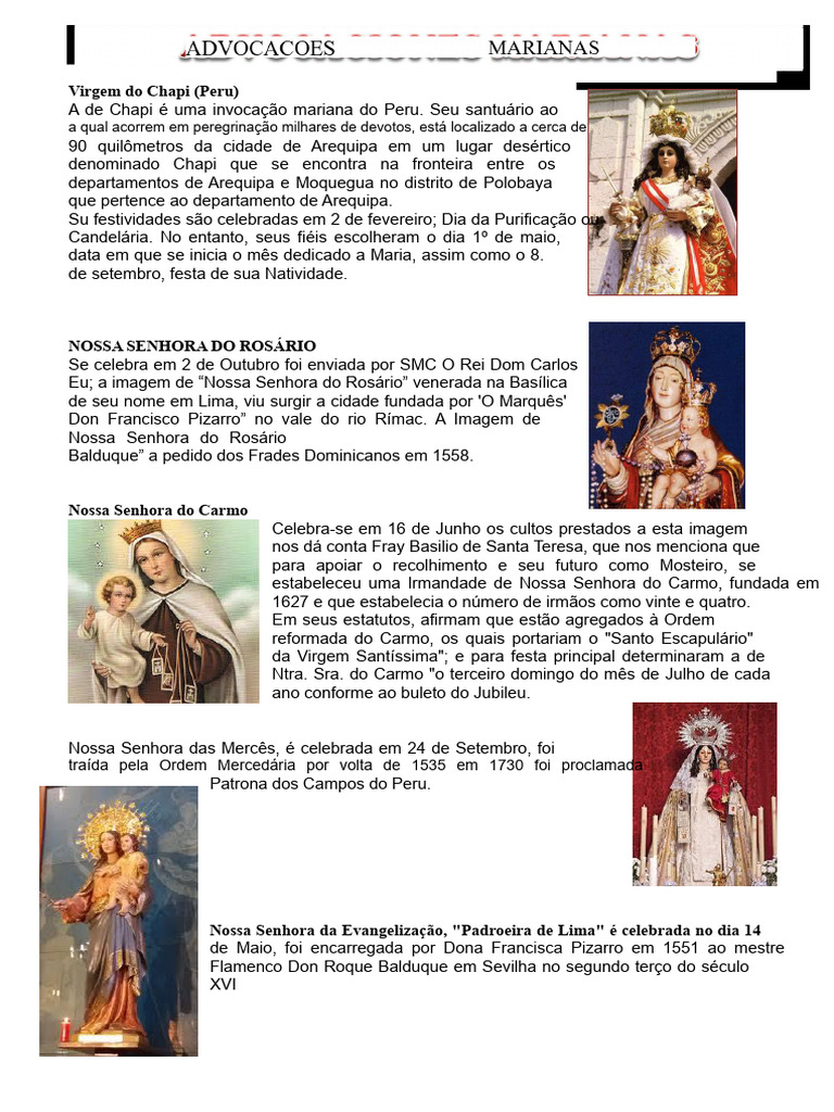 Advogacões Marianas No Peru1 | PDF | Santuário | Maria, mãe de Jesus