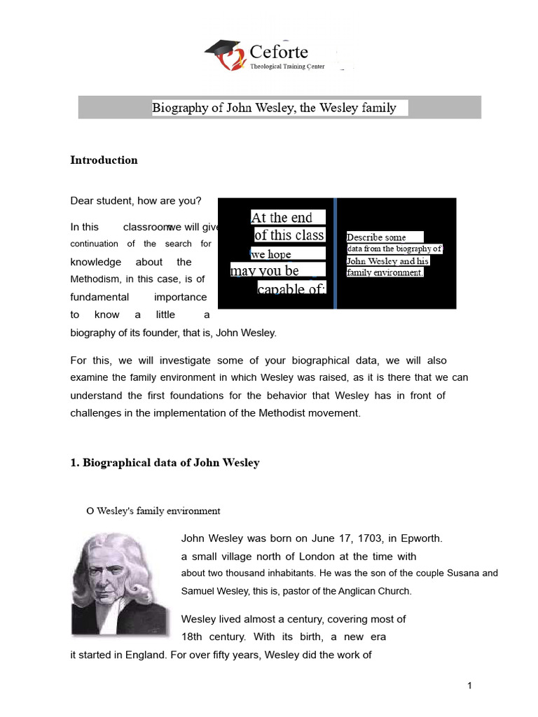 Text 03 - Biography of John Wesley, The Wesley Family | PDF | John ...