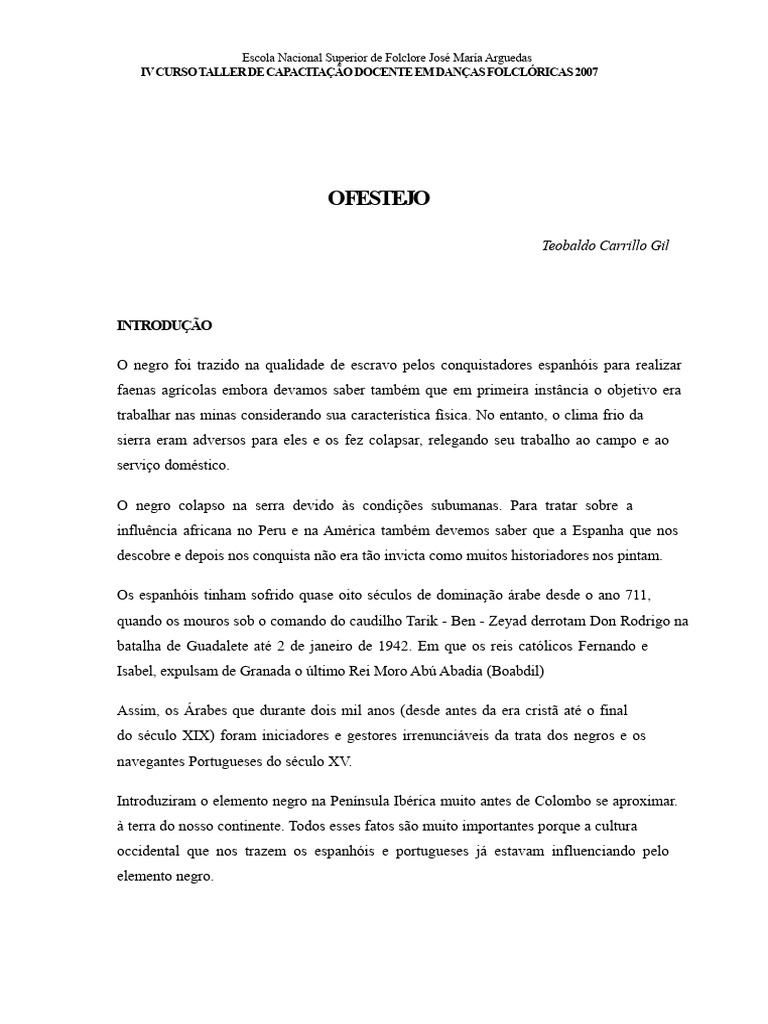 Festejo: Dança Folclórica Afroperuana | PDF | Espanha | Coro