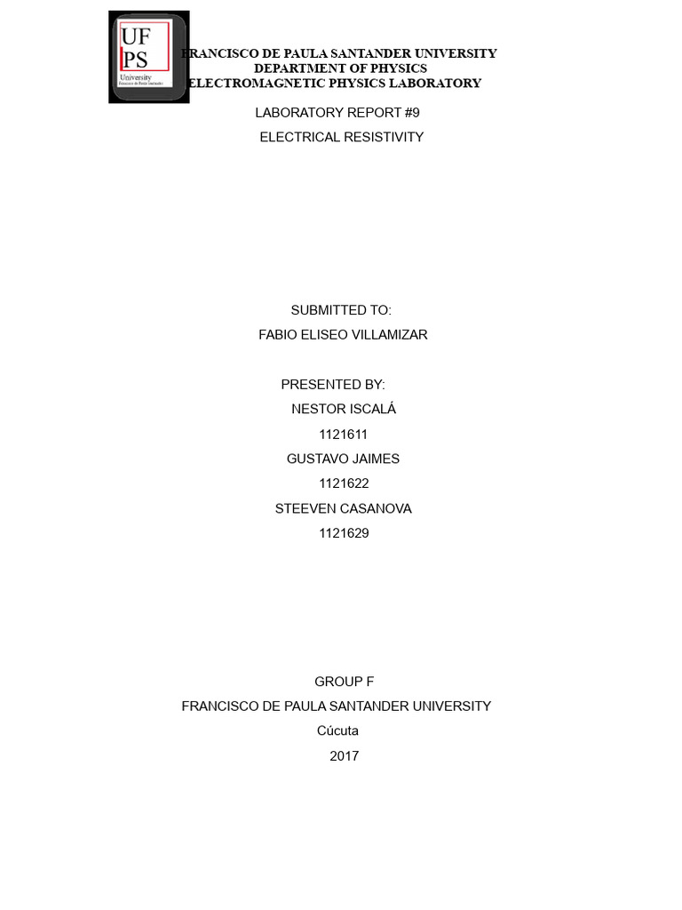 Laboratory 9 Electrical Resistivity. | PDF | Electrical Resistivity And Conductivity | Electric ...
