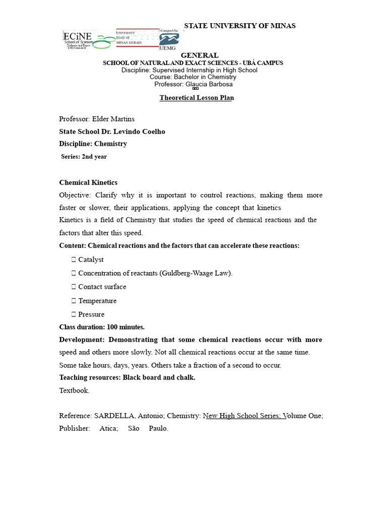 High School Lesson Plan | PDF | Chemical Kinetics | Physical Sciences