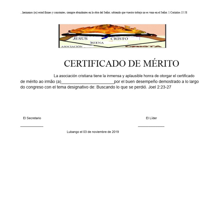 Certificado de Mérito Cristiano 2019 | PDF