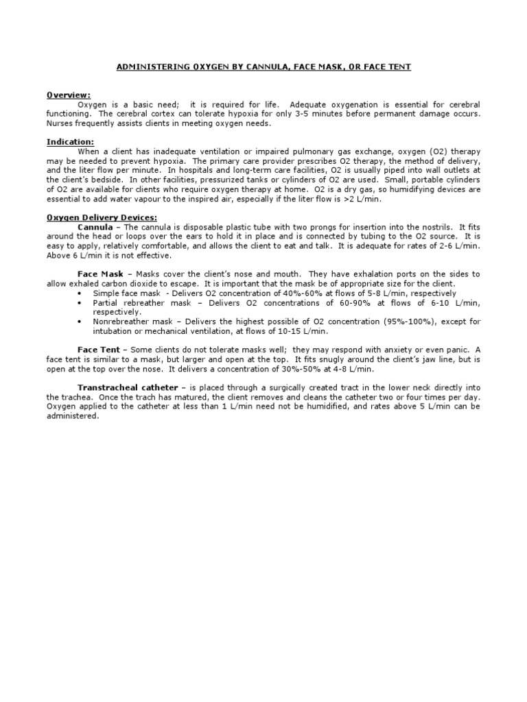 1 Administering Oxygen | PDF | Respiration | Medical Specialties
