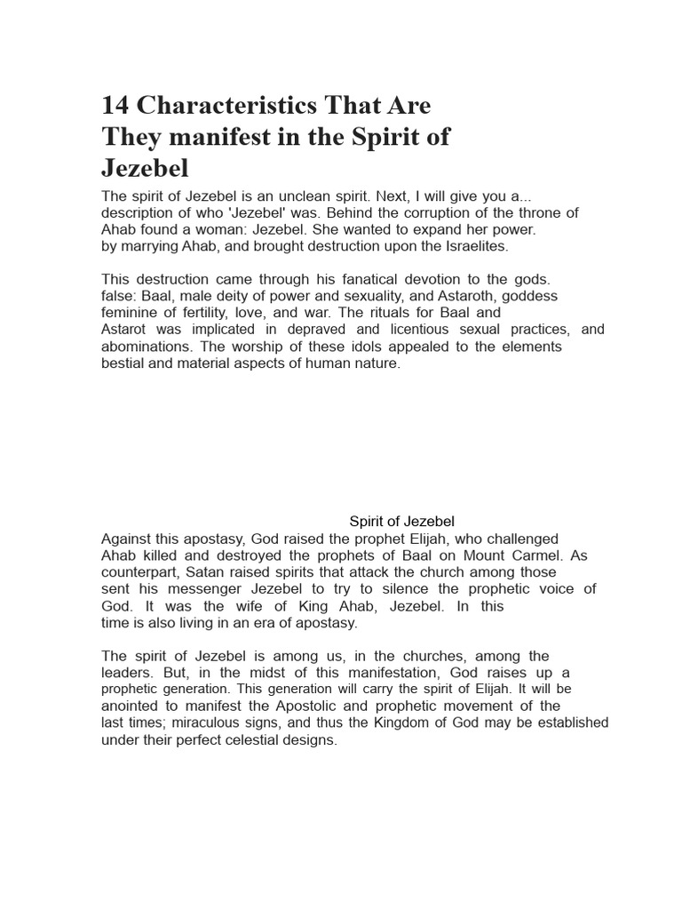 14 Traits of the Jezebel Spirit | PDF | Elijah | Books Of Kings
