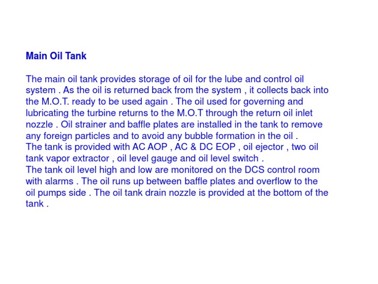 Main Oil Tank for Turbine Lubrication | PDF