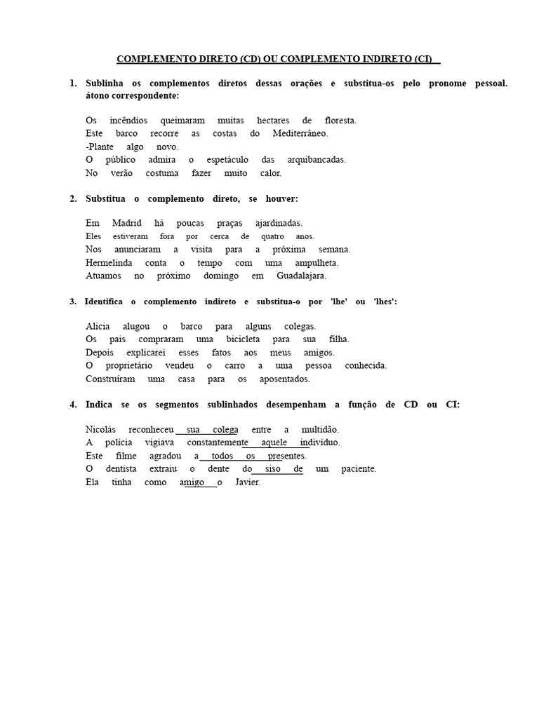 Complemento Direto e Indireto | PDF
