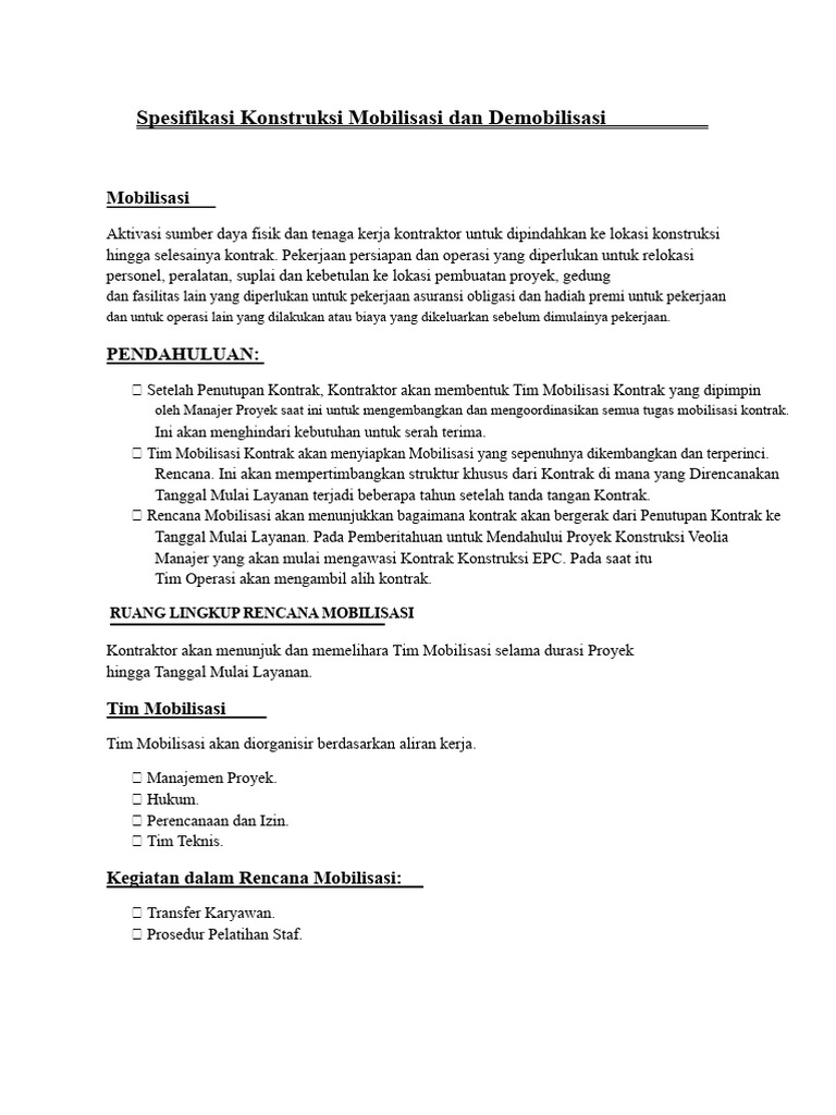 Rencana Mobilisasi dan Demobilisasi Konstruksi | PDF