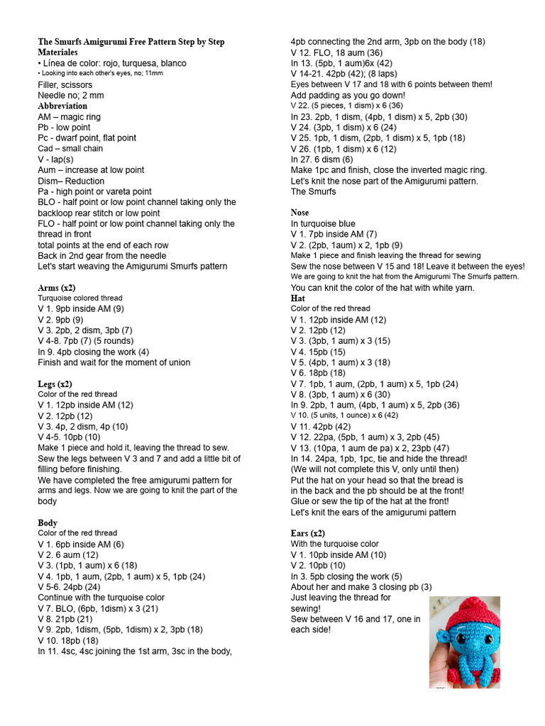 The Smurfs Amigurumi Free Pattern Step by Step | PDF | Yarn | Knitting