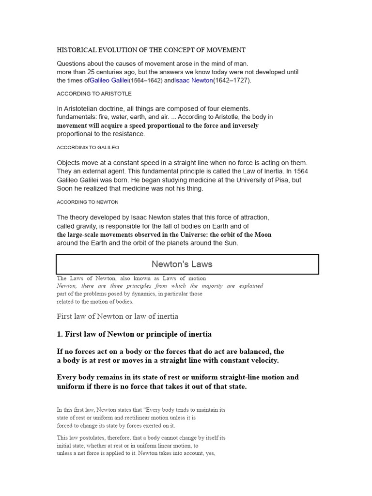 Historical Evolution of The Concept of Movement in Physics | PDF ...