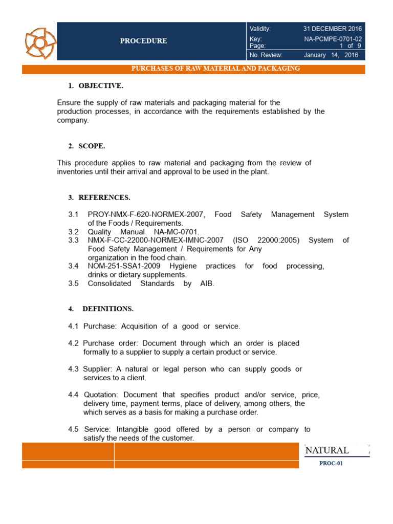 MP Raw Material and Packaging Purchasing Procedure | PDF | Accounts Payable | Specification ...
