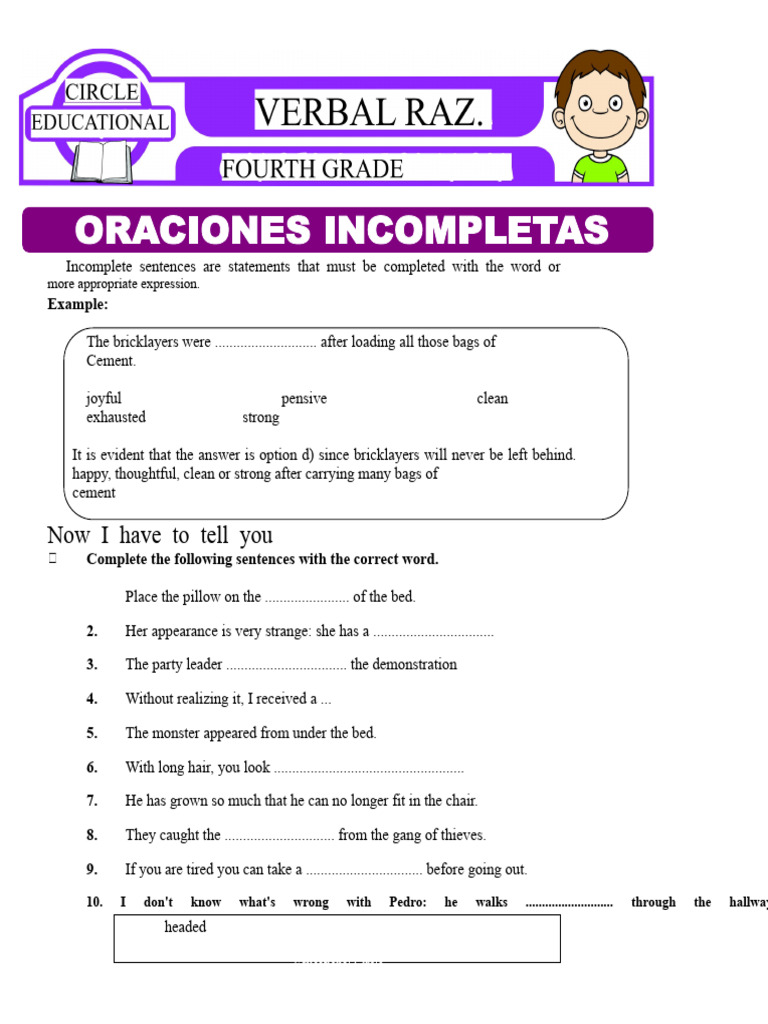 Complete Incomplete Sentences Practice | PDF