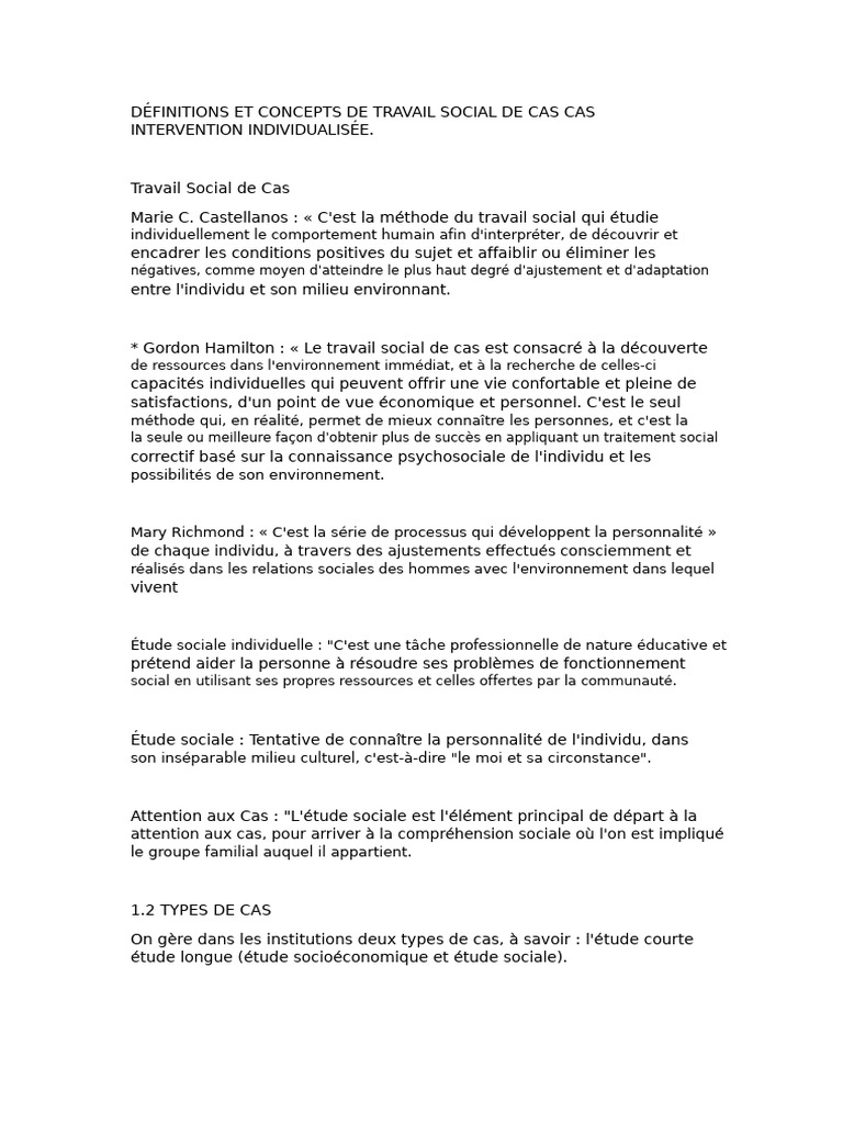 Définitions Et Concepts Du Travail Social de Cas | PDF | Travail social ...