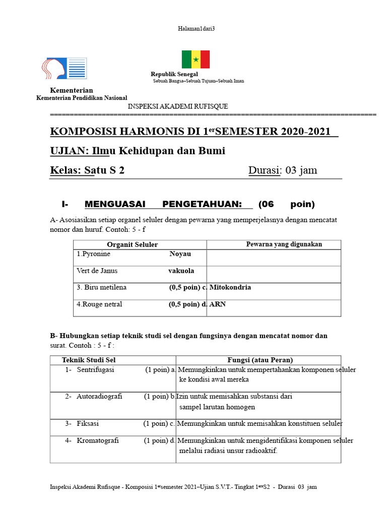 KOMPOSISI HARMONISASI SEMESTER I SVT KELAS 1 S2 2020-2021 SENEGAL (1) | PDF
