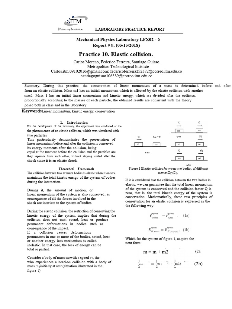 Practice 10. Elastic Collision | PDF | Momentum | Collision