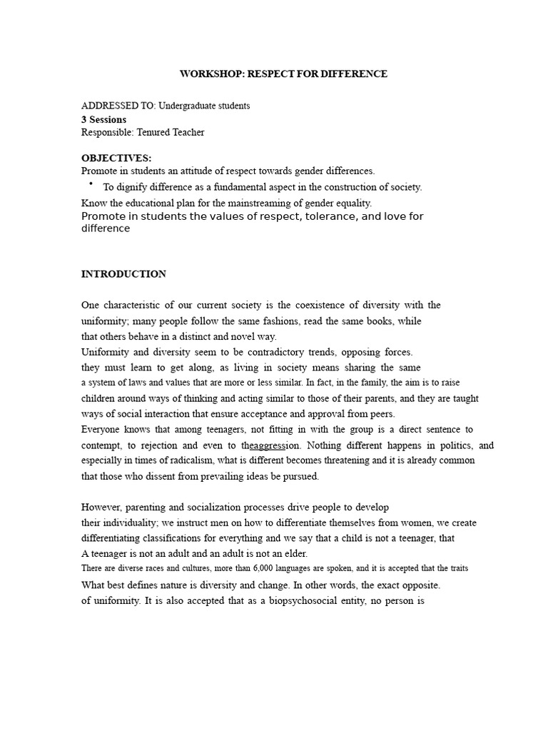Workshop Respect For Differences | PDF | Gender Studies | Gender