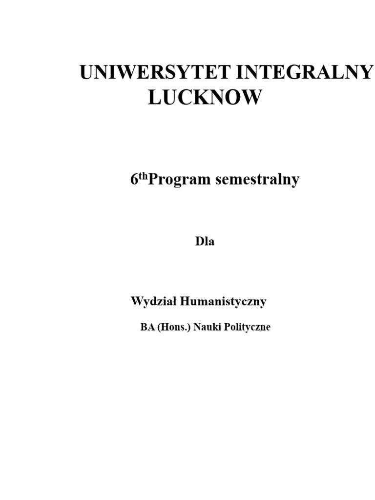 Program Nauczania Na 6. Semestr | PDF
