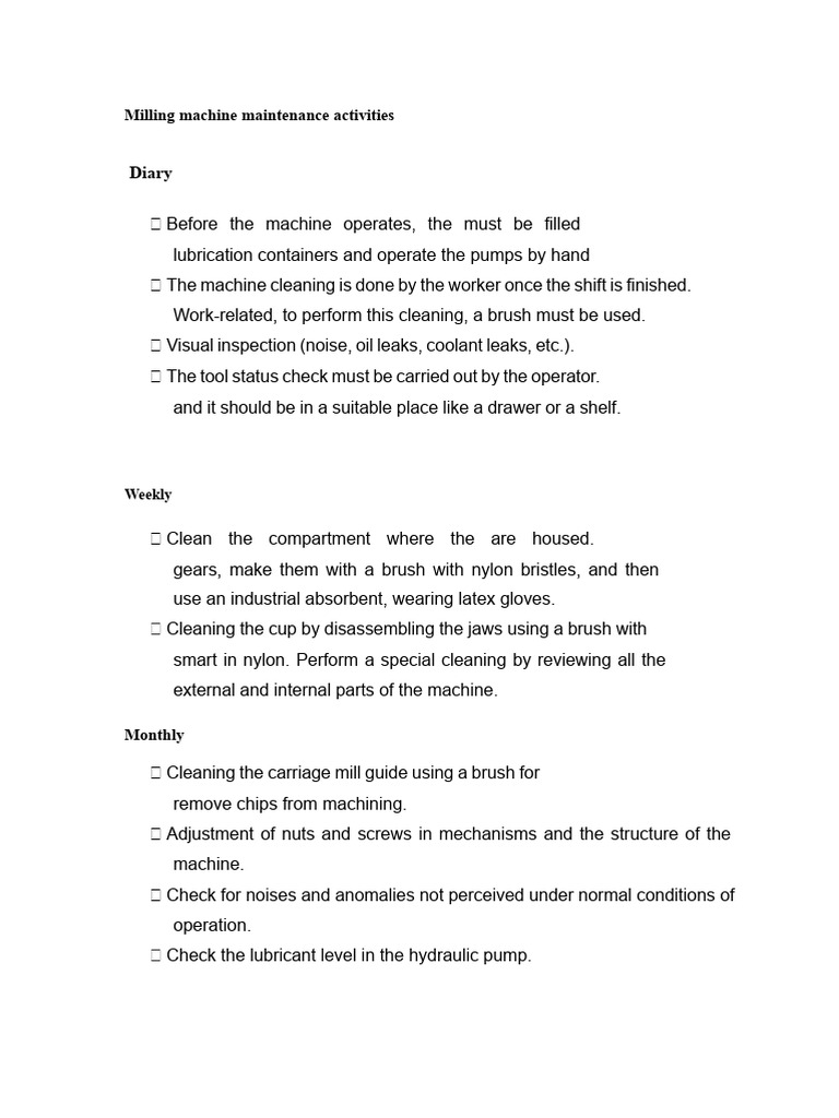 Preventive Maintenance Plan For Milling Drill | PDF | Machines ...
