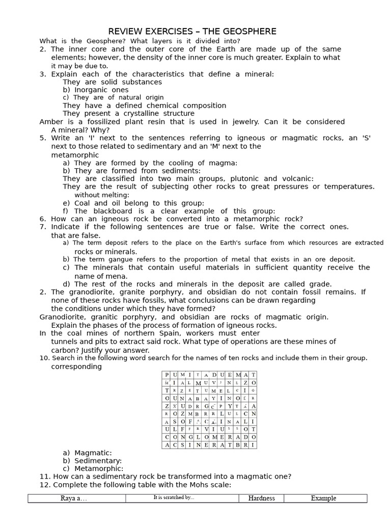 Geosphere Review Exercises and Concepts | PDF | Rock (Geology ...