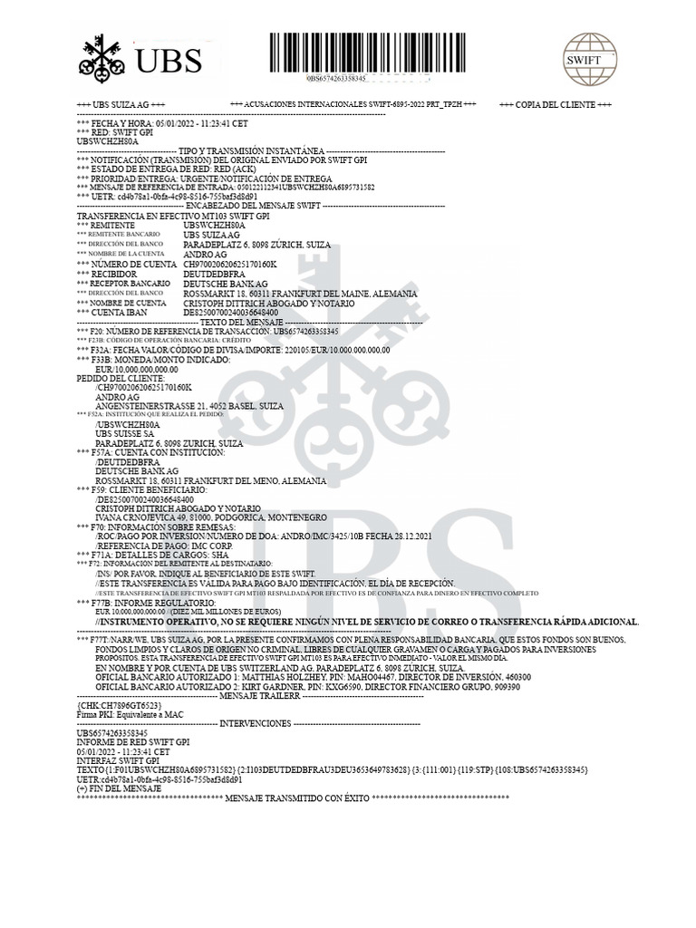 Swift Gpi Cash 10b | PDF | Ubs | Transferencia bancaria